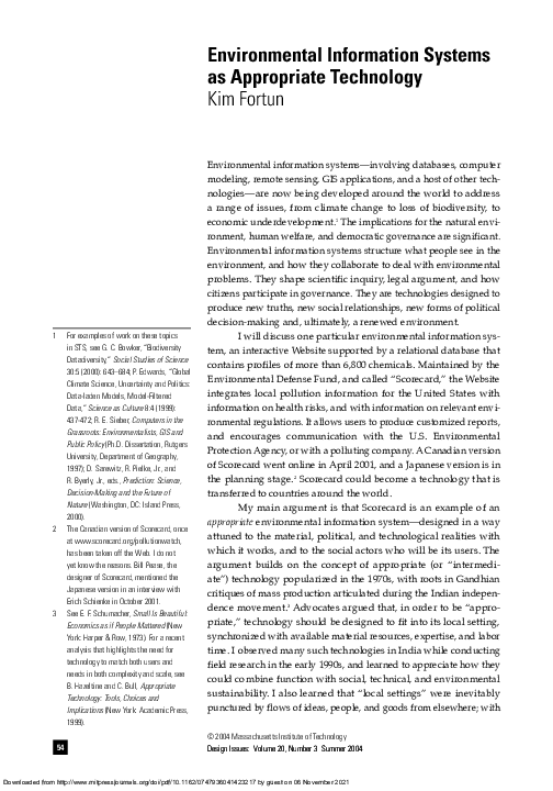(PDF) Environmental Information Systems as Appropriate Technology