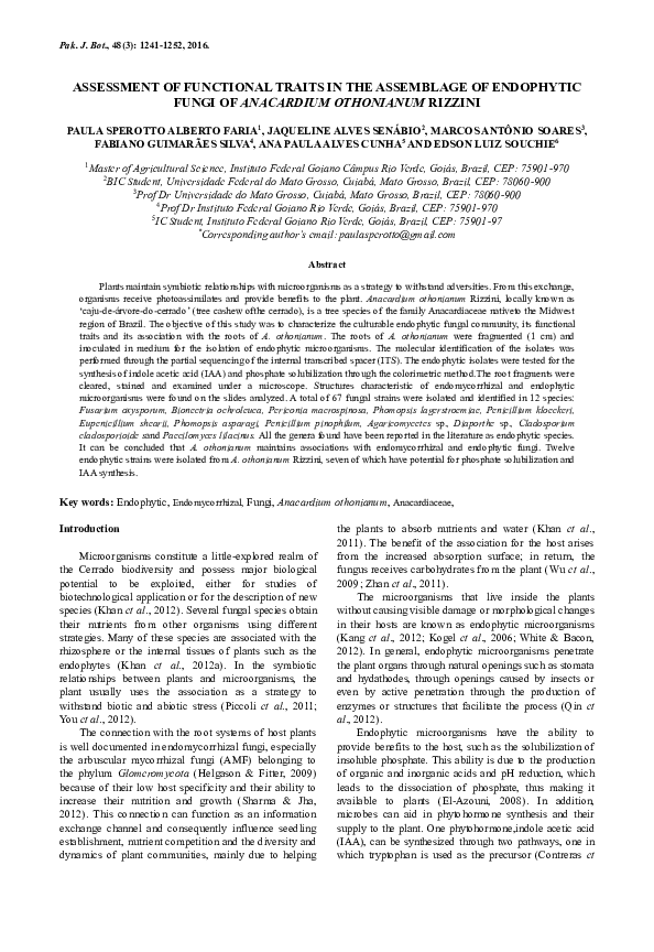 (PDF) Assessment of Functional Traits in the Assemblage of Endophytic Fungi of Anacardium ...