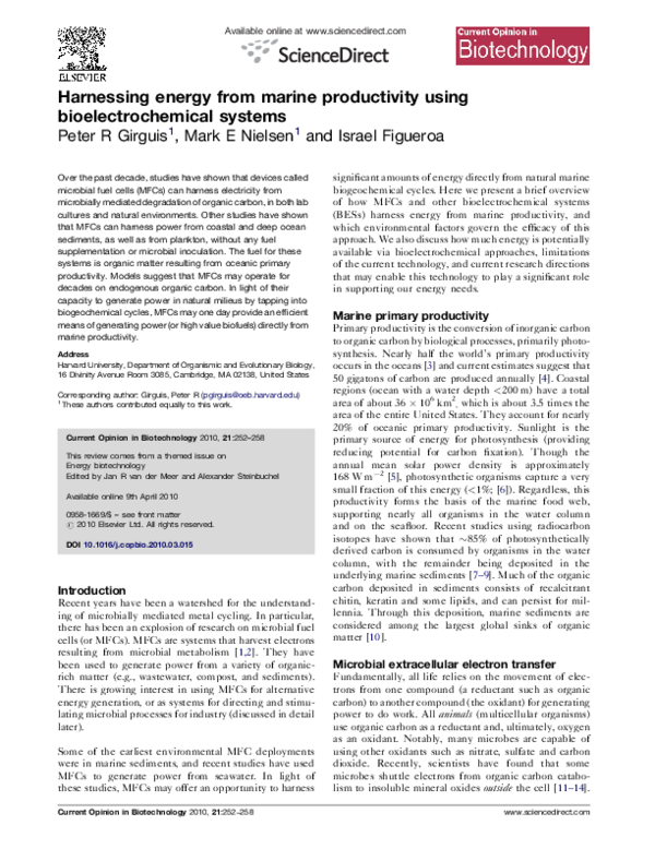 (PDF) Harnessing energy from marine productivity using ...
