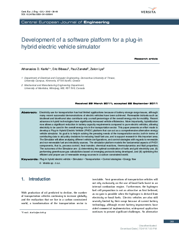 (PDF) Development of a software platform for a plug-in hybrid electric ...