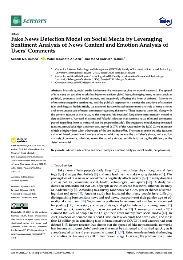 (PDF) Fake News Detection Model on Social Media by Leveraging Sentiment ...