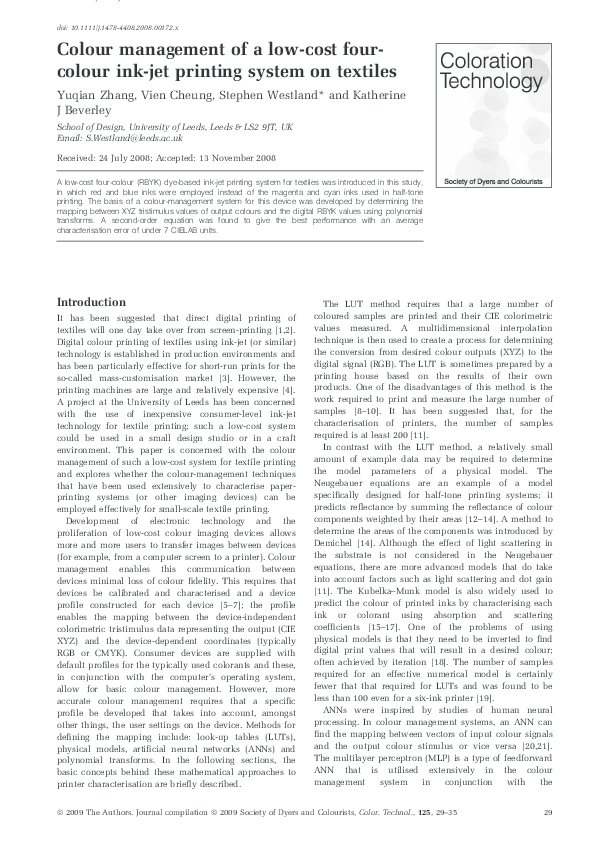(PDF) Colour management of a low‐cost four‐colour ink‐jet printing ...