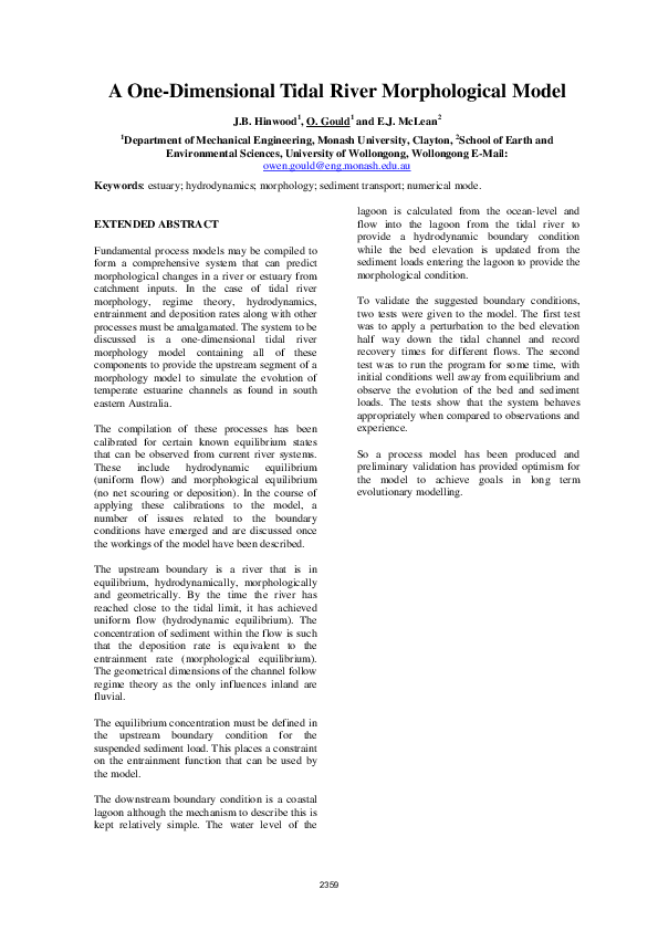 (PDF) A one-dimensional tidal river morphological model