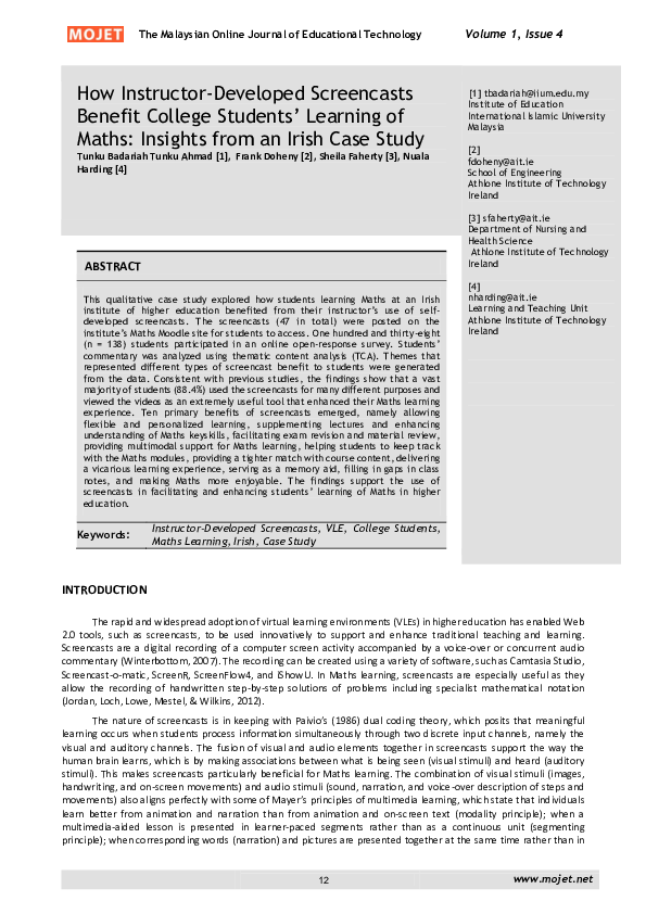 (PDF) How Instructor-Developed Screencasts Benefit College Students ...