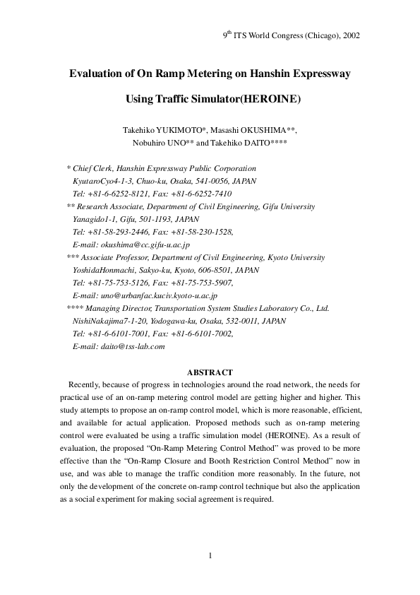 Pdf Evaluation Of On Ramp Metering On Hanshin Expressway Using