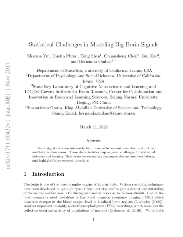 (PDF) Statistical Challenges in Modeling Big Brain Signals