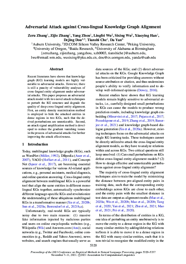 Pdf Adversarial Attack Against Cross Lingual Knowledge Graph Alignment