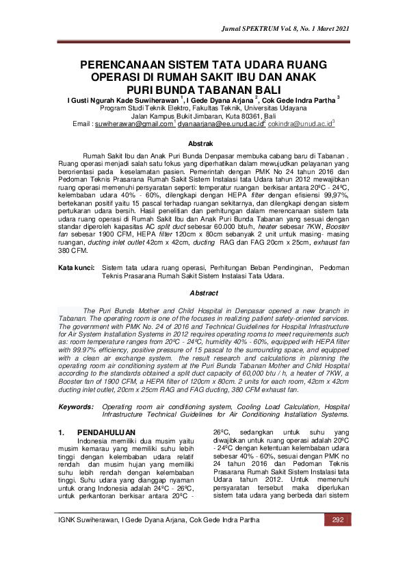 (PDF) Perencanaan Sistem Tata Udara Ruang Operasi DI Rumah Sakit Ibu Dan Anak Puri Bunda Tabanan ...