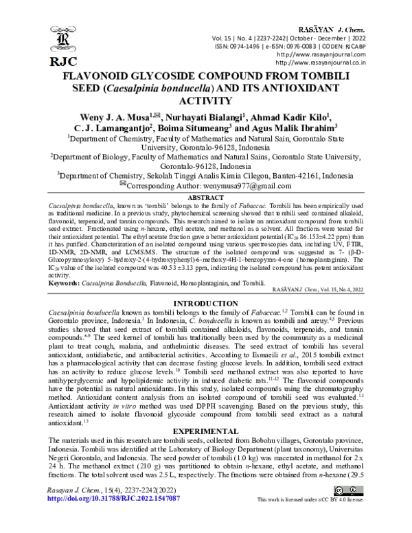 (PDF) FLAVONOID GLYCOSIDE COMPOUND FROM TOMBILI SEED (Caesalpinia ...