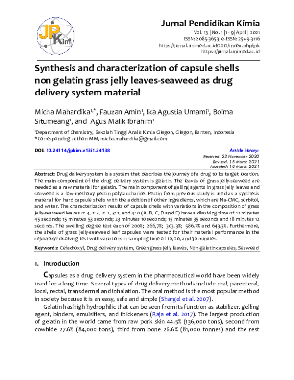 (PDF) Synthesis and characterization of capsule shells non gelatin ...