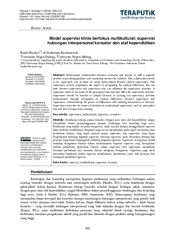 (PDF) Model supervisi klinis berfokus multikultural: supervisi hubungan interpersonal konselor ...