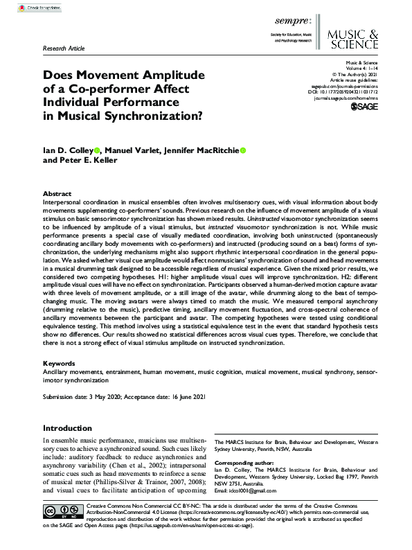 (PDF) Does Movement Amplitude of a Co-performer Affect Individual ...