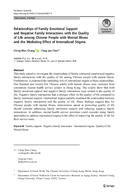 (PDF) Relationships of Family Emotional Support and Negative Family ...