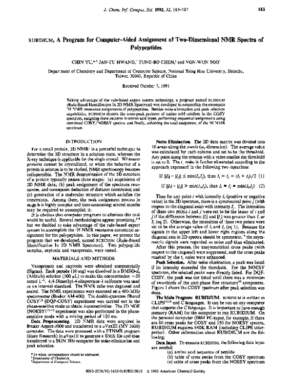 (PDF) RUBIDIUM, a program for computer-aided assignment of two-dimensional NMR spectra of ...
