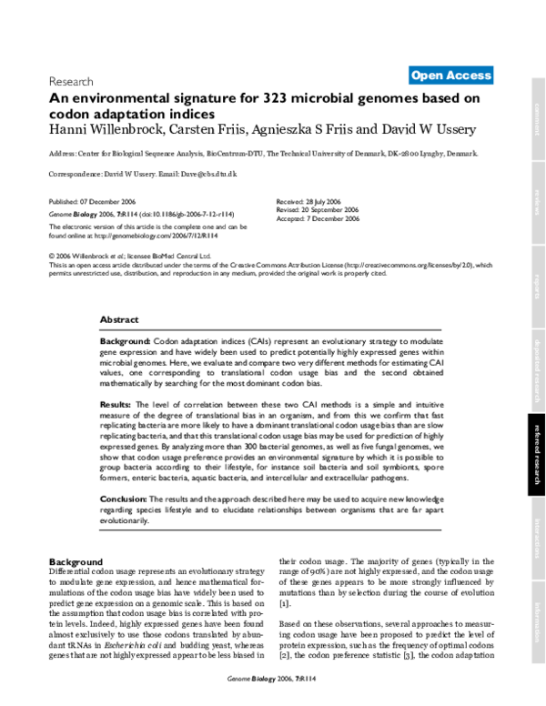 (PDF) An environmental signature for 323 microbial genomes based on ...