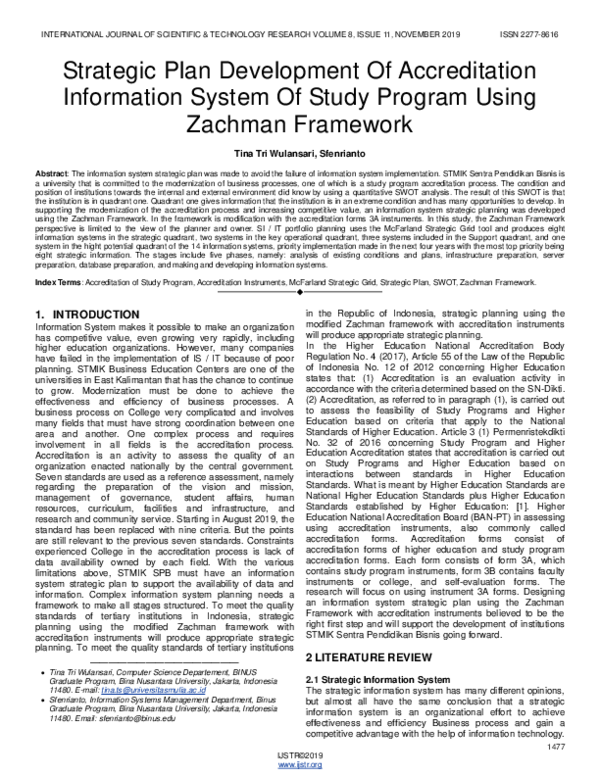 (PDF) Strategic Plan Development Of Accreditation Information System Of Study Program Using ...