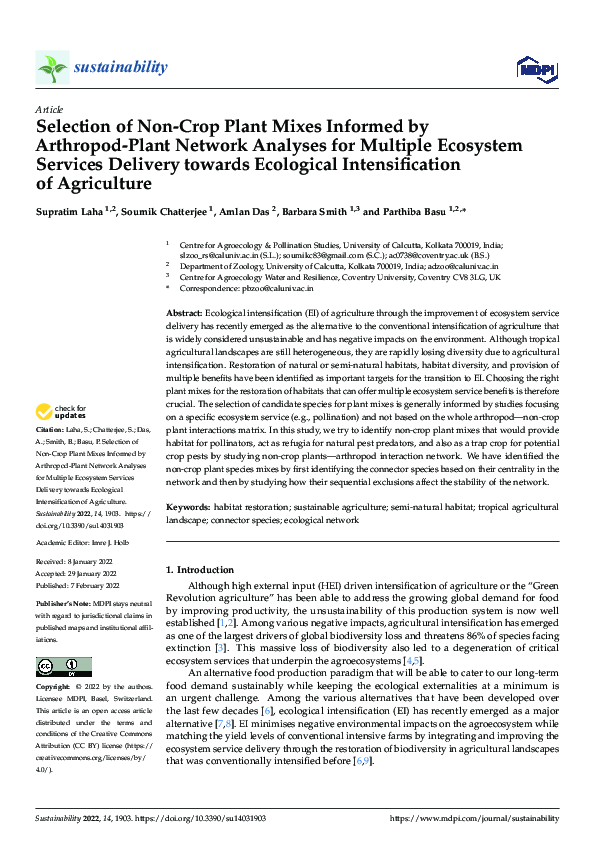 (PDF) Selection of Non-Crop Plant Mixes Informed by Arthropod-Plant ...
