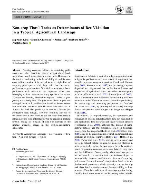 (PDF) Non-crop Floral Traits as Determinants of Bee Visitation in a ...