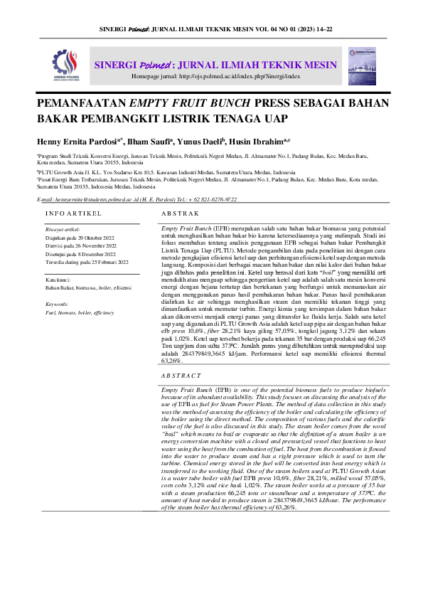 (PDF) Pemanfaatan Empty Fruit Bunch Press Sebagai Bahan Bakar ...