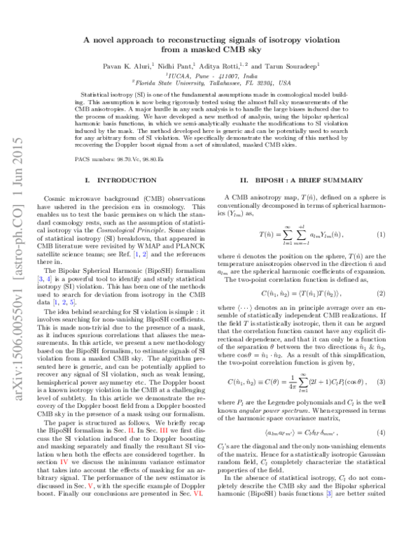 (PDF) Novel approach to reconstructing signals of isotropy violation from a masked CMB sky