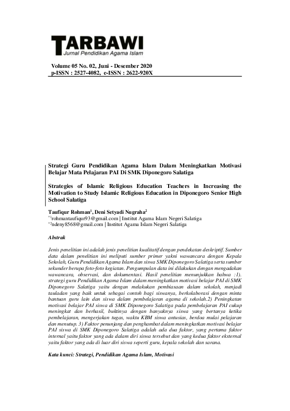 (PDF) Strategi Guru Pendidikan Agama Islam Dalam Meningkatkan Motivasi Belajar Mata Pelajaran ...