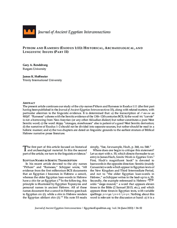 (PDF) PITHOM AND RAMESES (EXODUS 1:11): HISTORICAL, ARCHAEOLOGICAL, AND ...