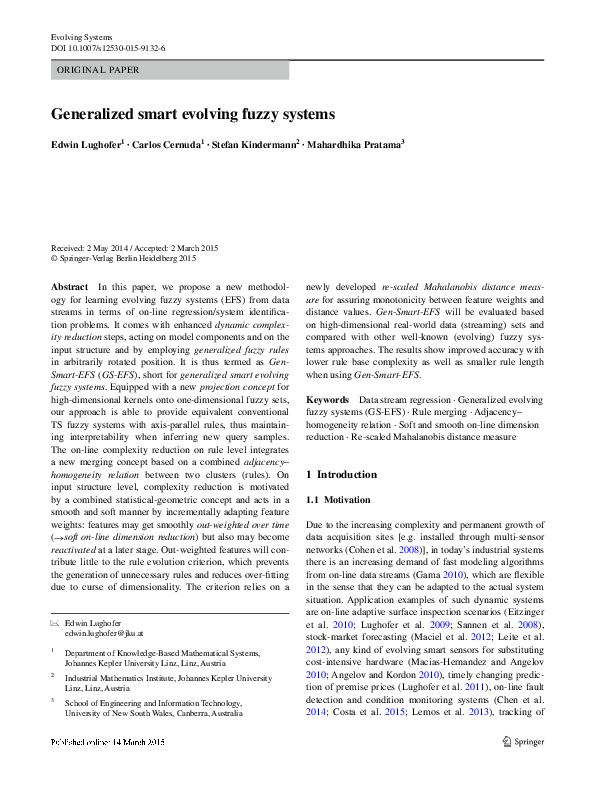 (PDF) Generalized smart evolving fuzzy systems