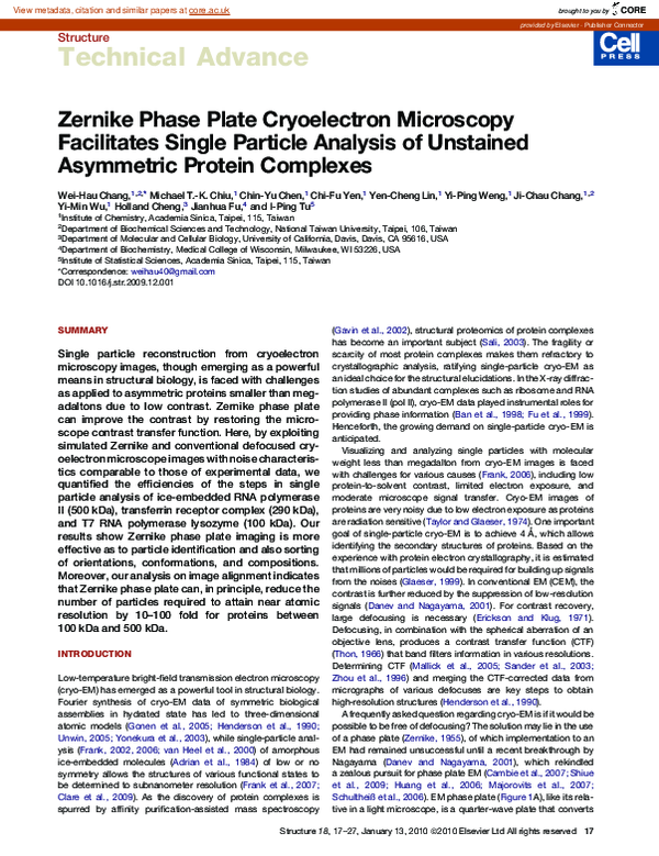 (PDF) Zernike Phase Plate Cryoelectron Microscopy Facilitates Single ...