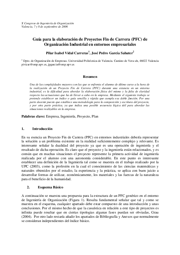 (PDF) Guía para la elaboración de Proyectos Fin de Carrera (PFC) de Organización Industrial en ...