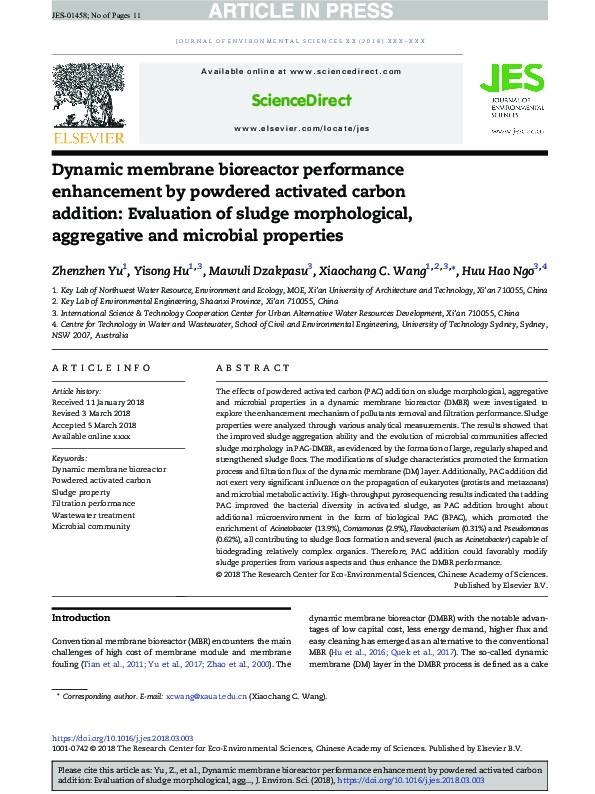 Pdf Dynamic Membrane Bioreactor Performance Enhancement By Powdered Activated Carbon Addition