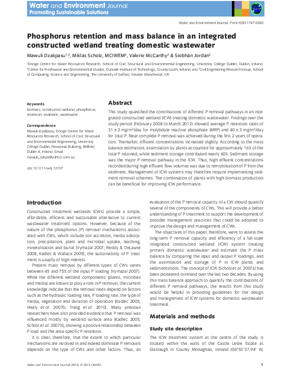 (PDF) Phosphorus retention and mass balance in an integrated ...