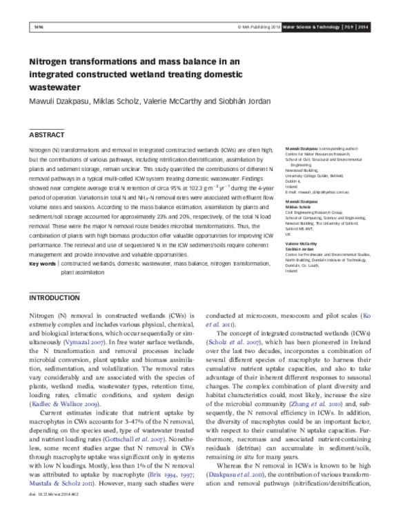 (PDF) Nitrogen transformations and mass balance in an integrated ...