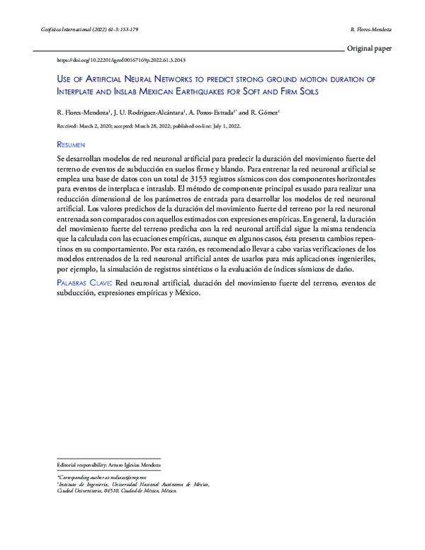 (PDF) Use of Artificial Neural Networks to predict strong ground motion ...