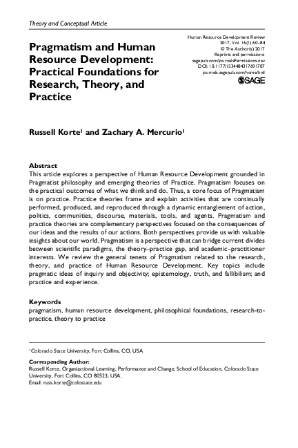(PDF) Pragmatism and Human Resource Development