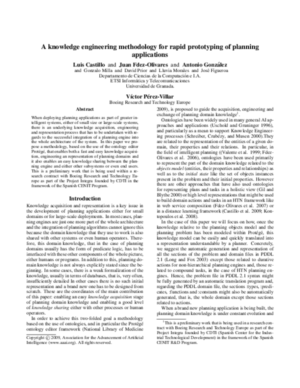 (PDF) A Knowledge Engineering Methodology for Rapid Prototyping of Planning Applications