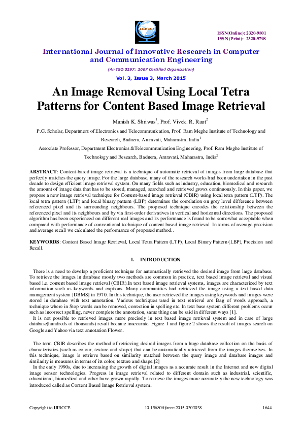 (PDF) An Image Removal Using Local TetraPatterns for Content Based Image Retrieval