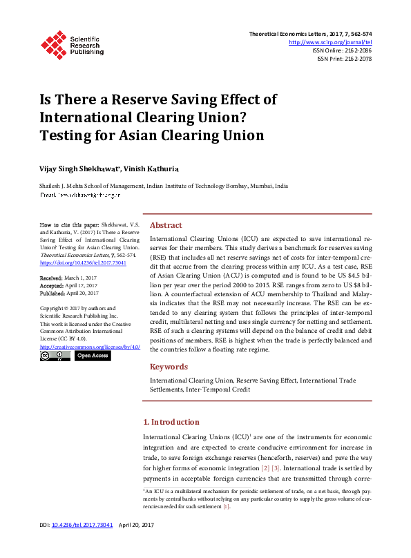(PDF) Is There a Reserve Saving Effect of International Clearing Union ...