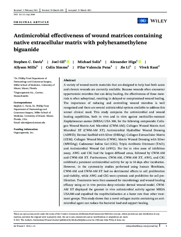 (PDF) Antimicrobial effectiveness of wound matrices containing native ...