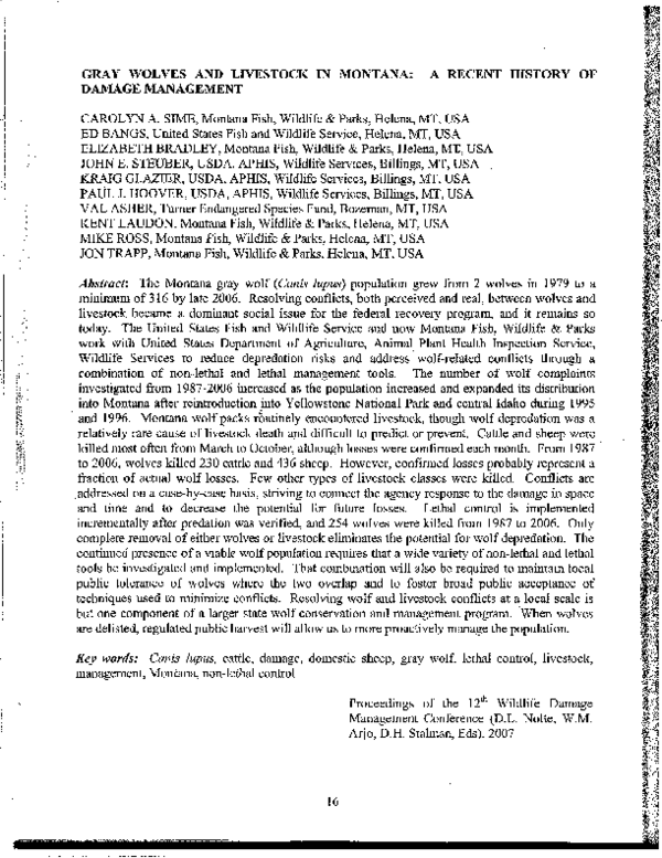 (PDF) Gray Wolves and Livestock in Montana: A Recent History of Damage ...