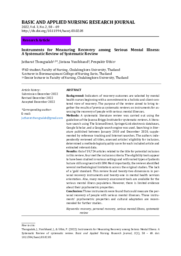 (PDF) Instruments for Measuring Recovery among Serious Mental Illness: A Systematic Review of ...