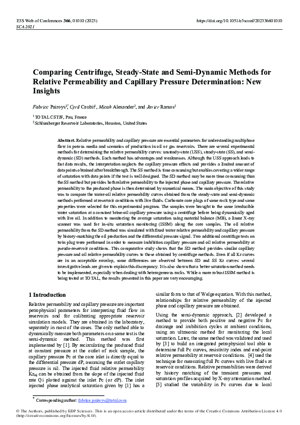 (PDF) Comparing Centrifuge, Steady-State and Semi-Dynamic Methods for Relative Permeability and ...