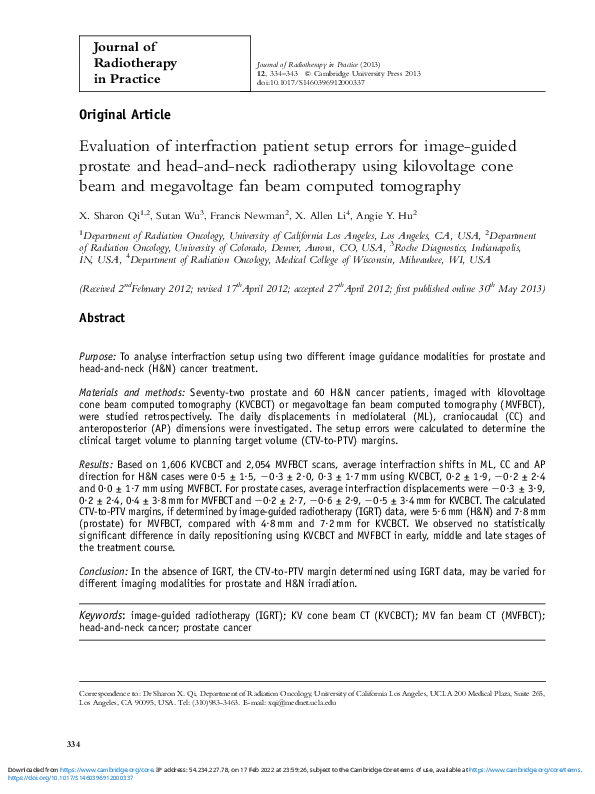 (PDF) Evaluation of interfraction patient setup errors for image-guided ...