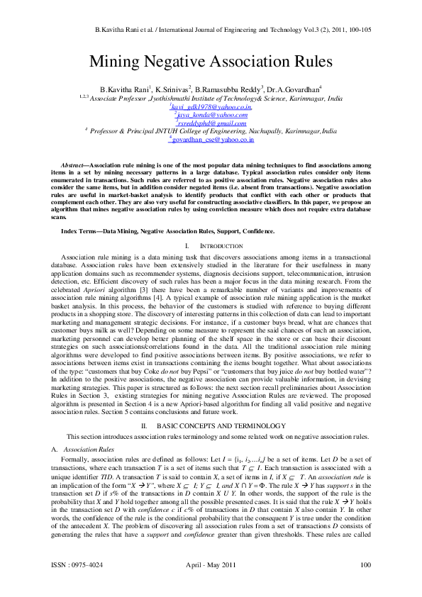 Pdf Mining Negative Association Rules Hod Cse