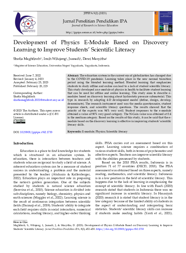 (PDF) Development of Physics E-Module Based on Discovery Learning to Improve Students ...
