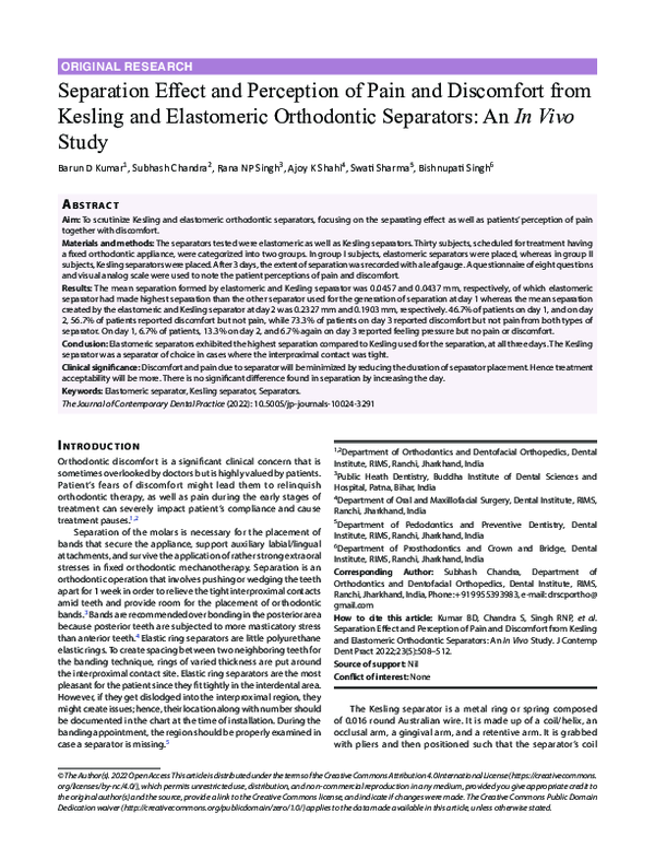 (PDF) Separation Effect and Perception of Pain and Discomfort from ...
