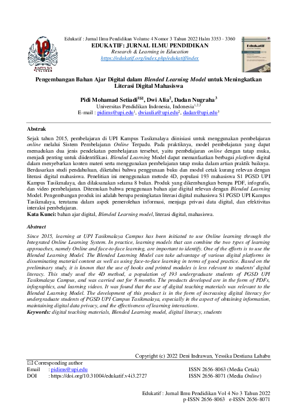 (PDF) Pengembangan Bahan Ajar Digital dalam Blended Learning Model untuk Meningkatkan Literasi ...