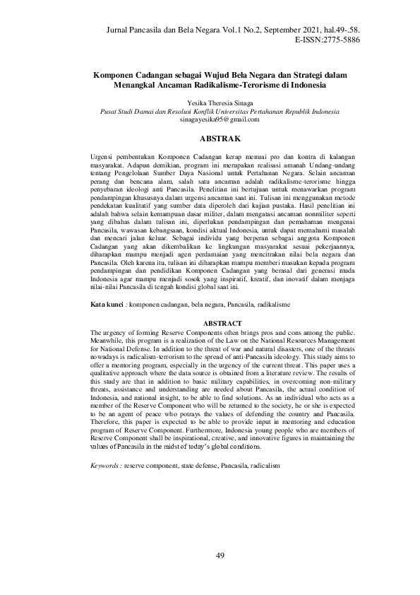 (PDF) Komponen cadangan sebagai Wujud Bela Negara dan Strategi dalam Menangkal Ancaman ...