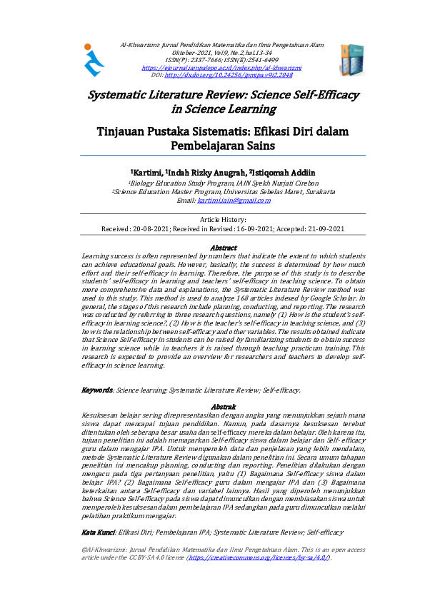 (PDF) Systematic Literature Review: Science Self-Efficacy in Science ...