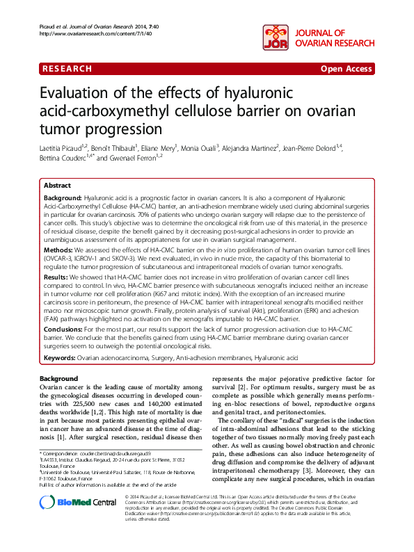 (PDF) Evaluation of the effects of hyaluronic acid-carboxymethyl cellulose barrier on ovarian ...