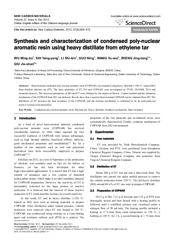 (PDF) Synthesis and characterization of condensed poly-nuclear aromatic ...